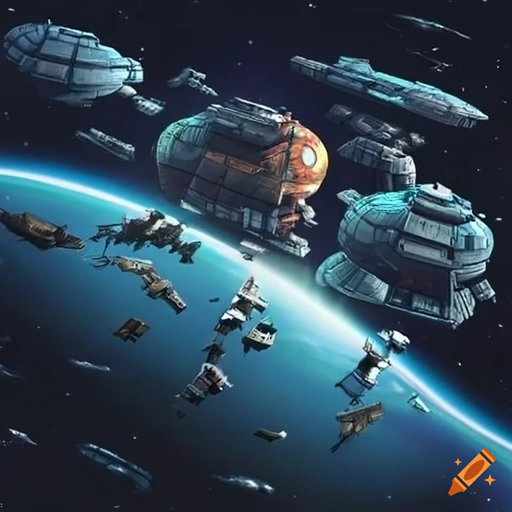 Space battles between ships on Craiyon