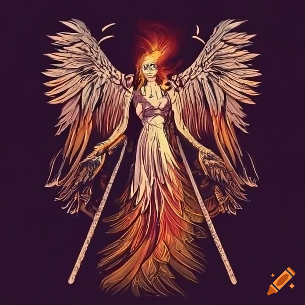 Valkyrie and phoenix hybrid mythical creature on Craiyon