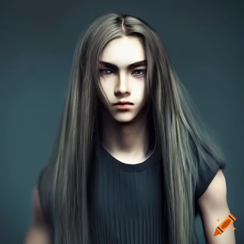 Stylish young male student with long hair on Craiyon