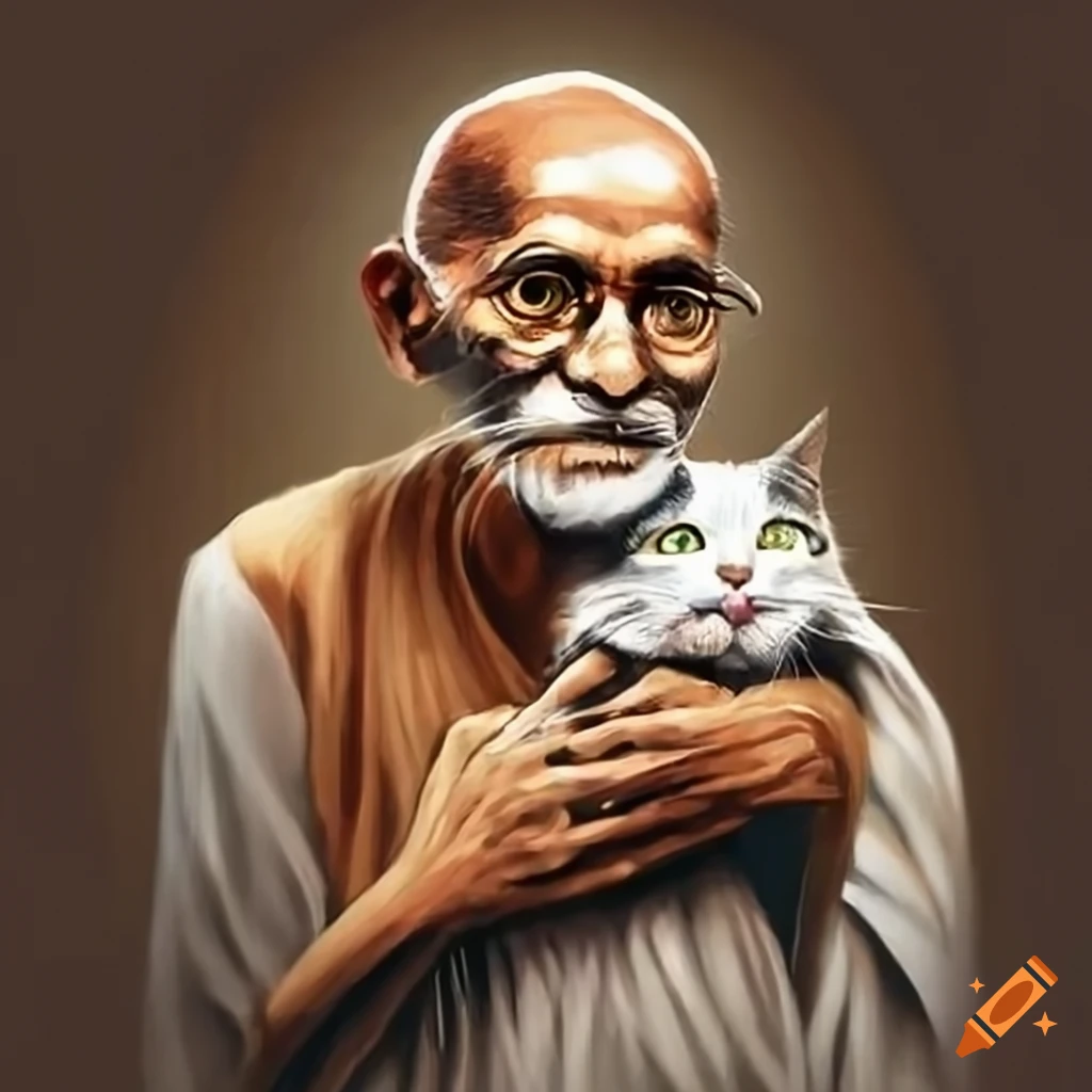 Mahatma gandhi holding a maine coon cat on Craiyon