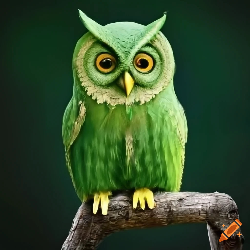Green owl with yellow legs speaking french on Craiyon