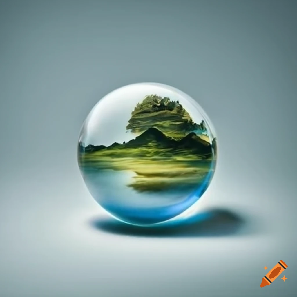 Landscape captured inside a glass ball on Craiyon