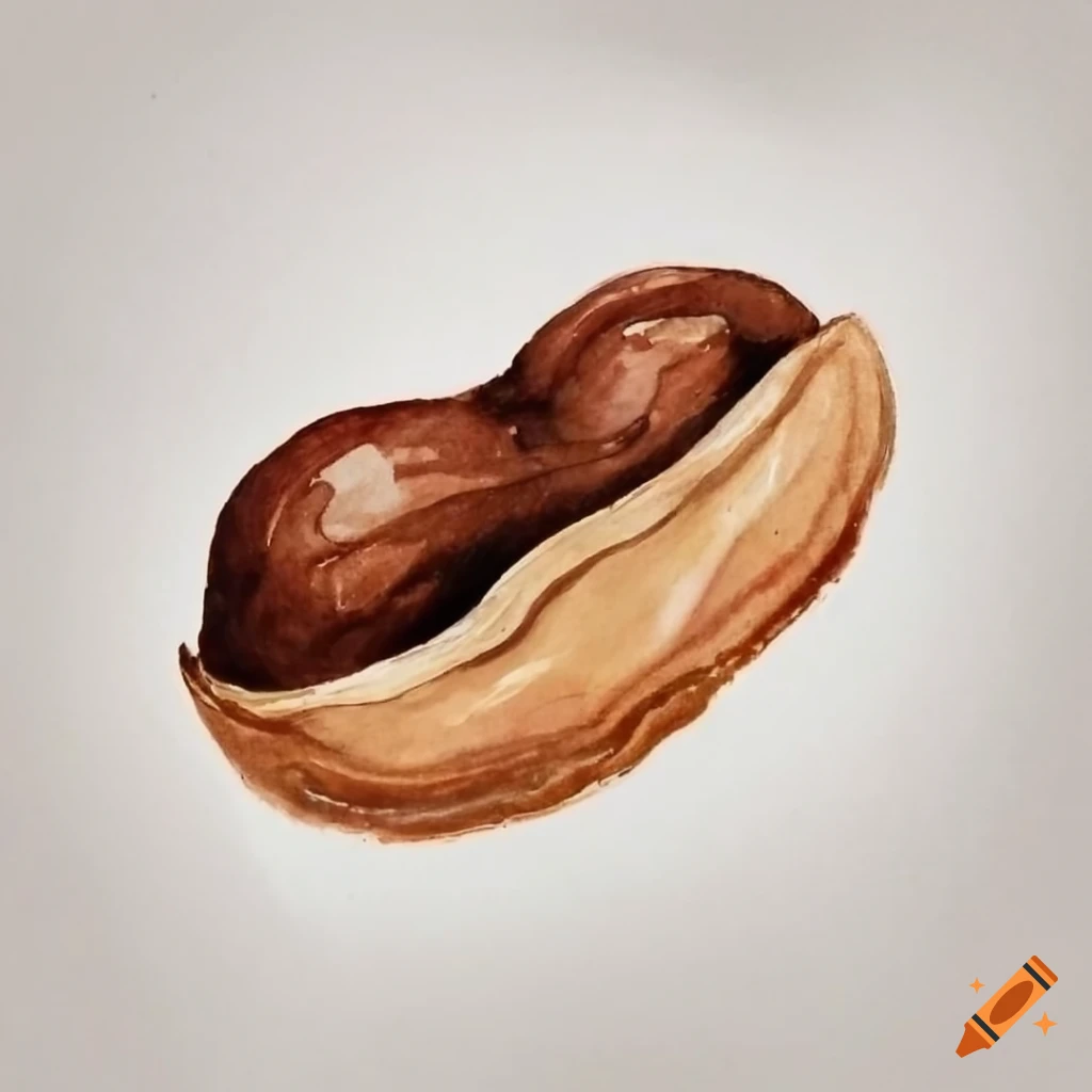 Simple black ink drawing of a peanut with two nuts inside on Craiyon