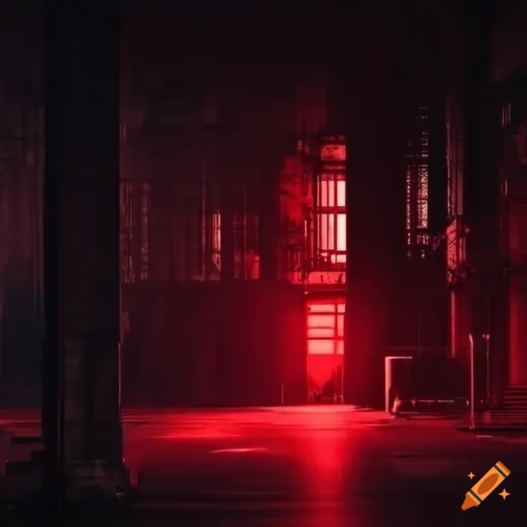Dark industrial scene with ominous red lighting in high definition on ...