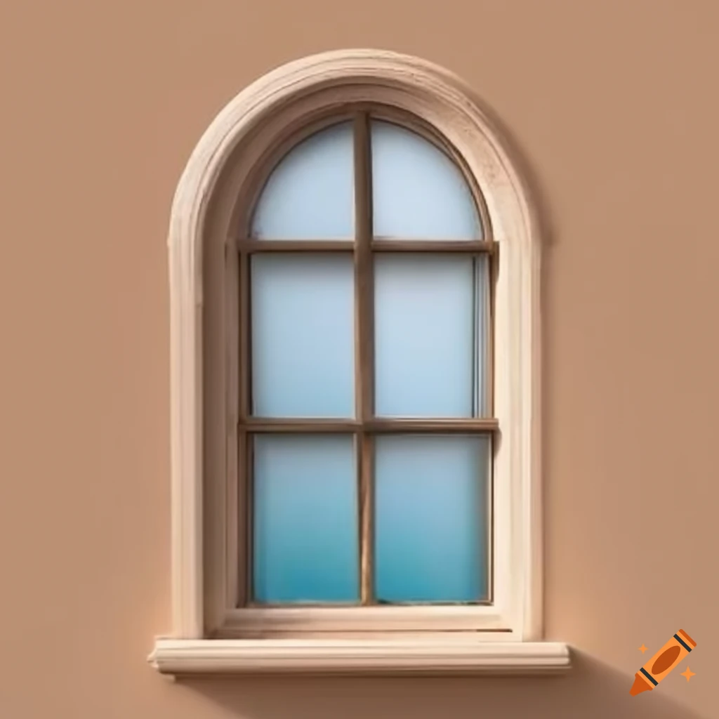 Arched lattice window in a light sandstone wall on Craiyon