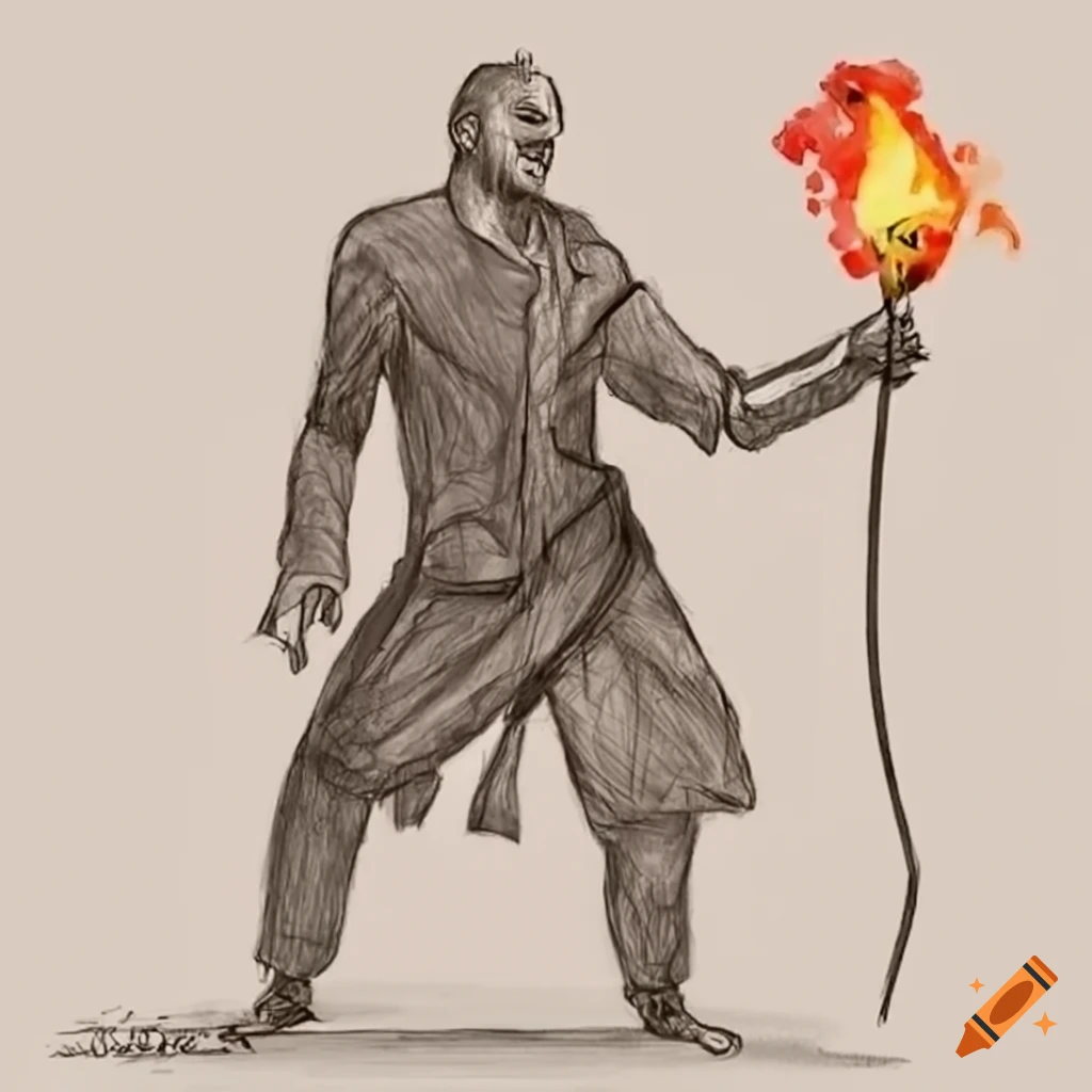 Stick man with fire in a chosen one scenario on Craiyon