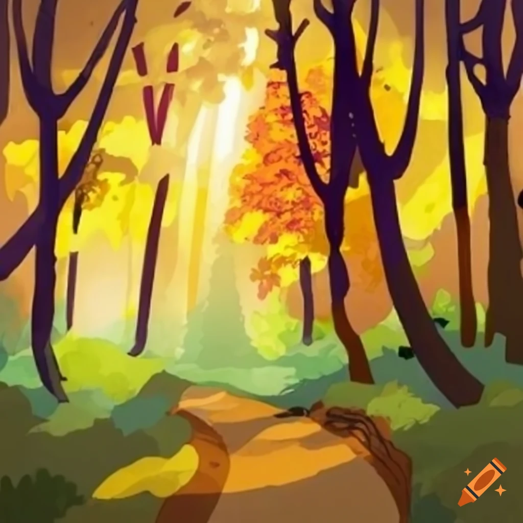 Sunbeams filtering through the forest canopy along a path in a peaceful ...