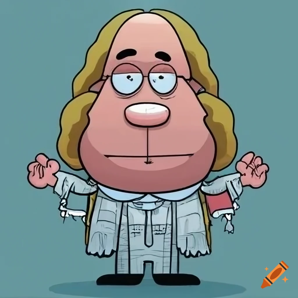 Colorful cartoon illustration of Benjamin Franklin on Craiyon