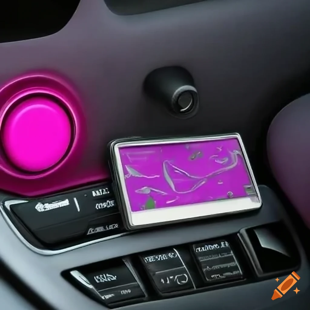 Pink gps showing left and right directions in a car on Craiyon