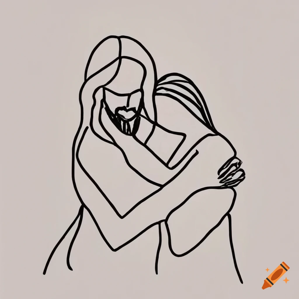 Minimalist line drawing of a person hugging jesus on Craiyon