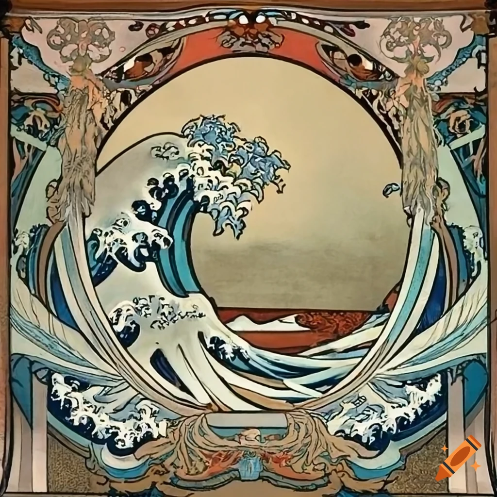 The great wave inspired by alphonse mucha style on Craiyon
