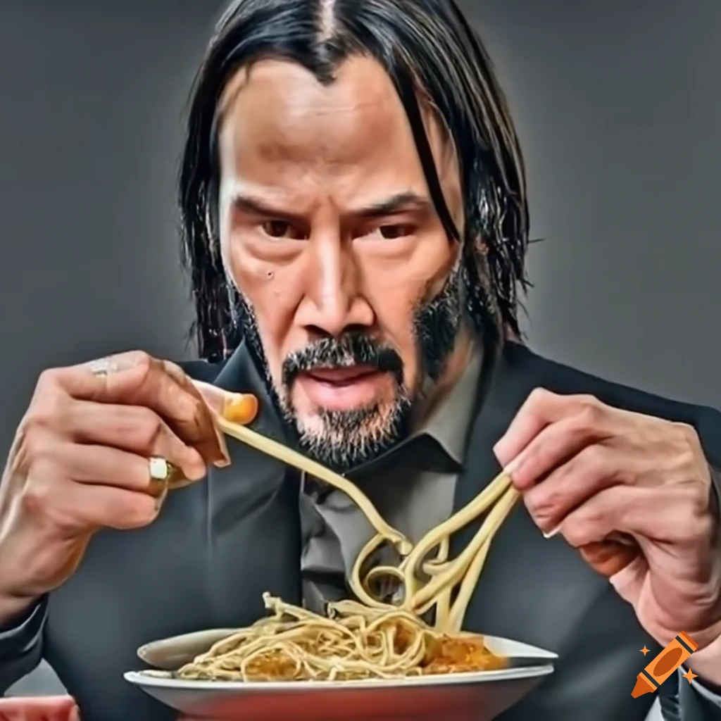 Keanu reeves eating lo mein on Craiyon