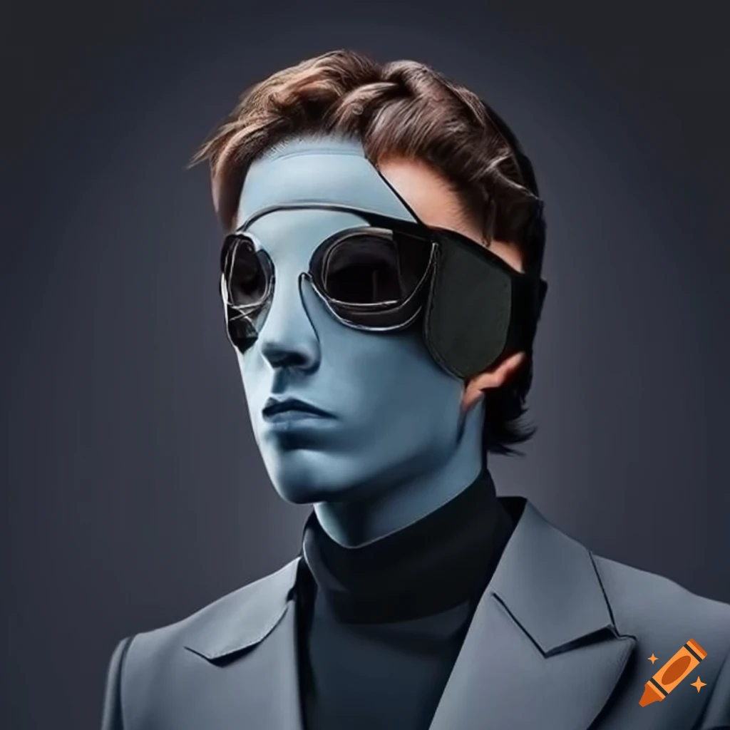 Elegant male mask with subtle futuristic villain style and uniform ...