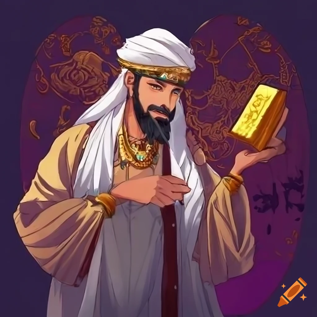 Anime portrait of a middle-eastern merchant with a gold bar on Craiyon