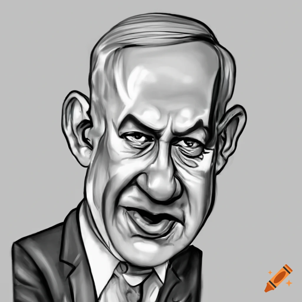 Netanyahu caricature pointing towards viewer on Craiyon