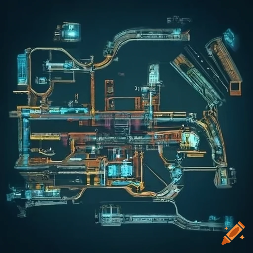 Futuristic technical map of Waycross trainyard on Craiyon