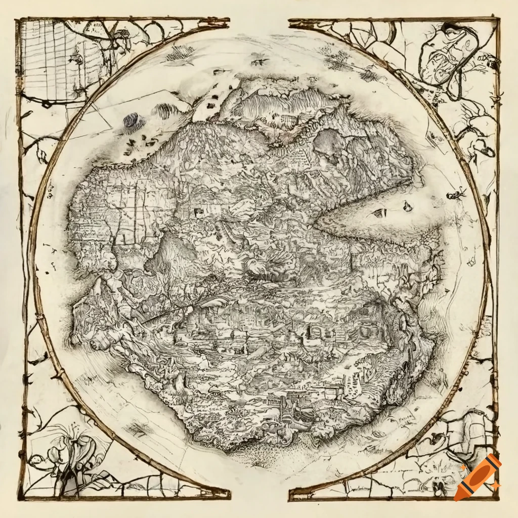 Intricately detailed fantasy map for a mystical quest to a place of ...