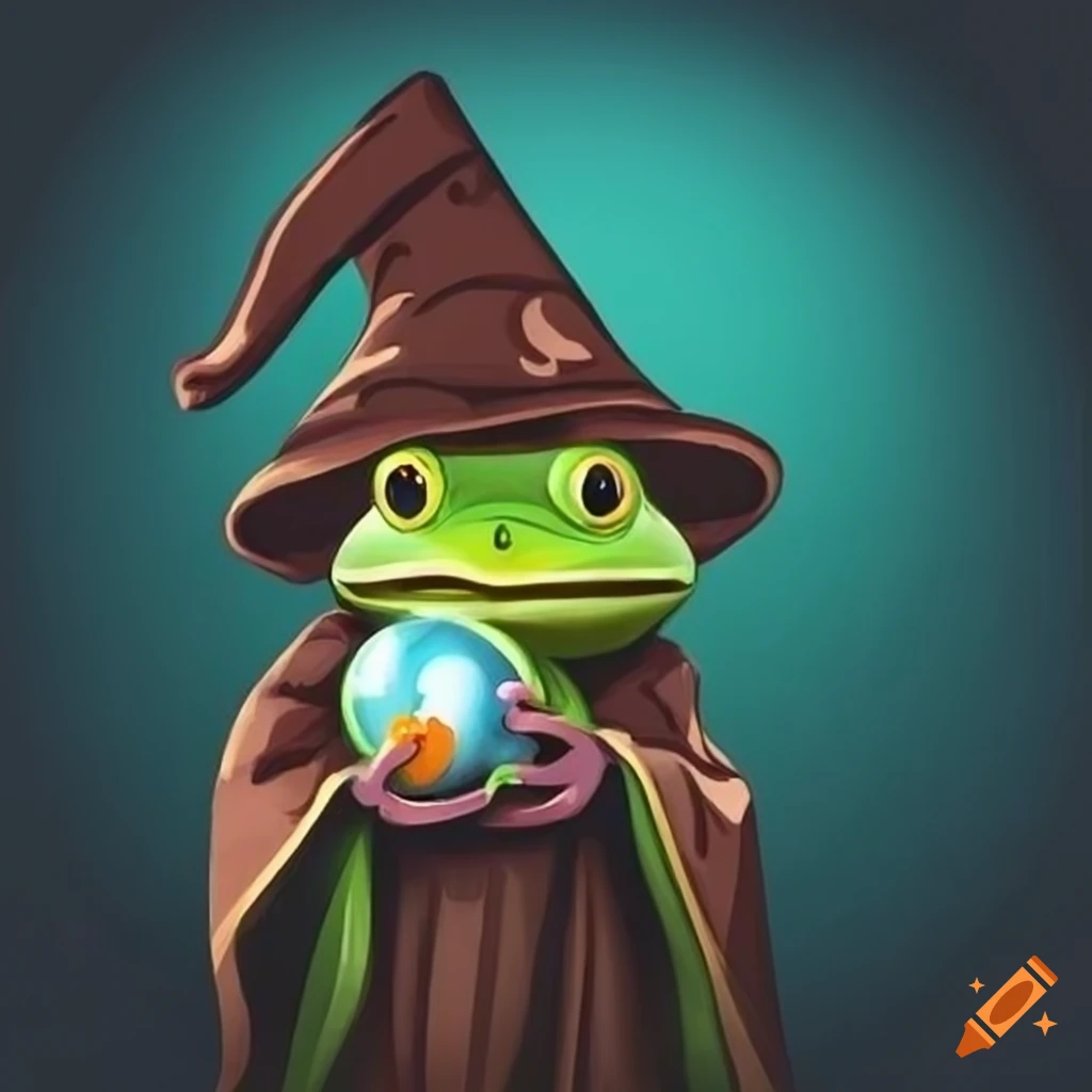 Mystical frog in wizard attire holding an orb on Craiyon