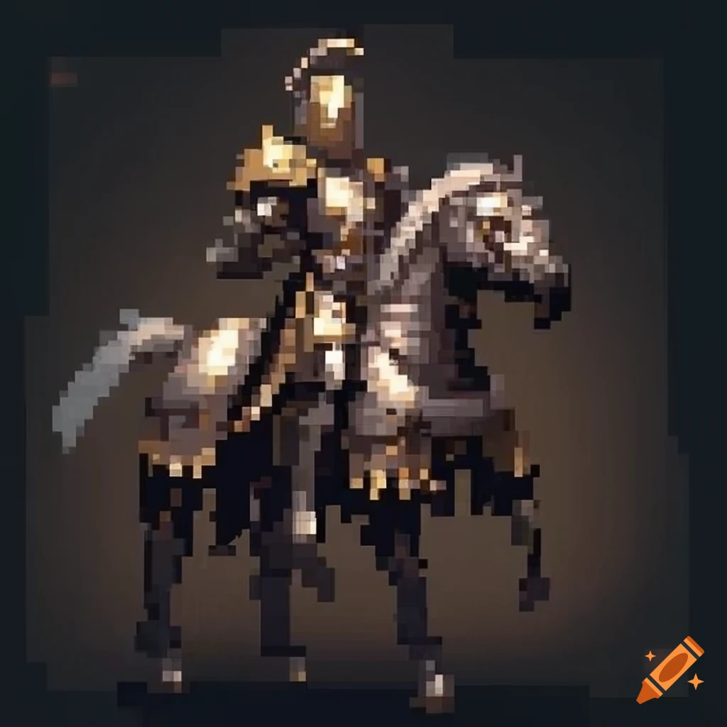 Highly detailed pixel art of a realistic knight on horseback similar to ...