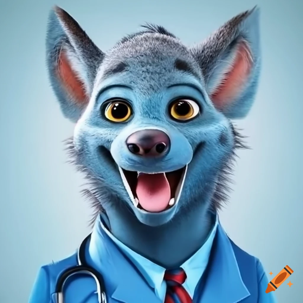 Hyena in a blue surgeon's suit inspired by Zootopia on Craiyon