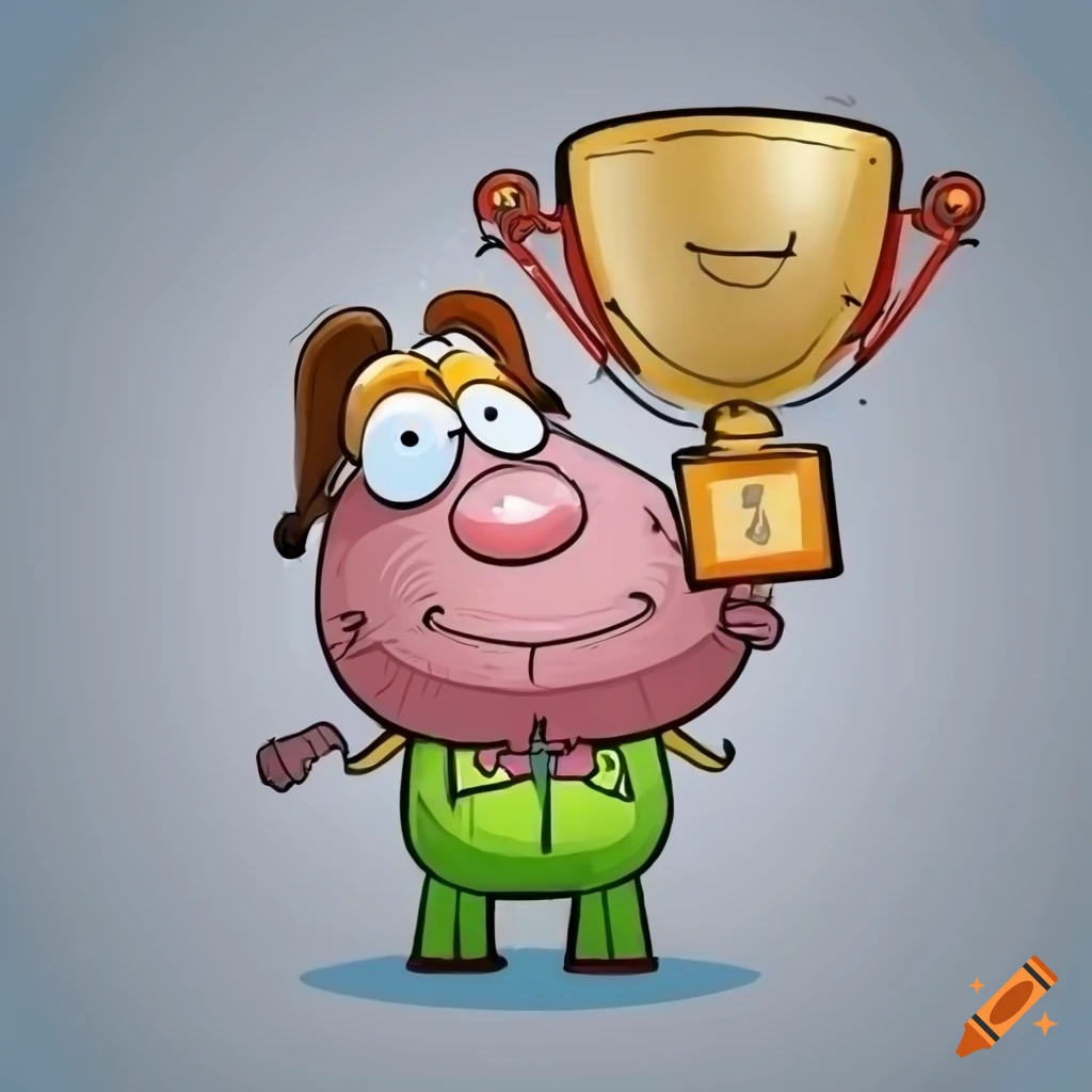 Colorful cartoon illustration of a winner with family on Craiyon