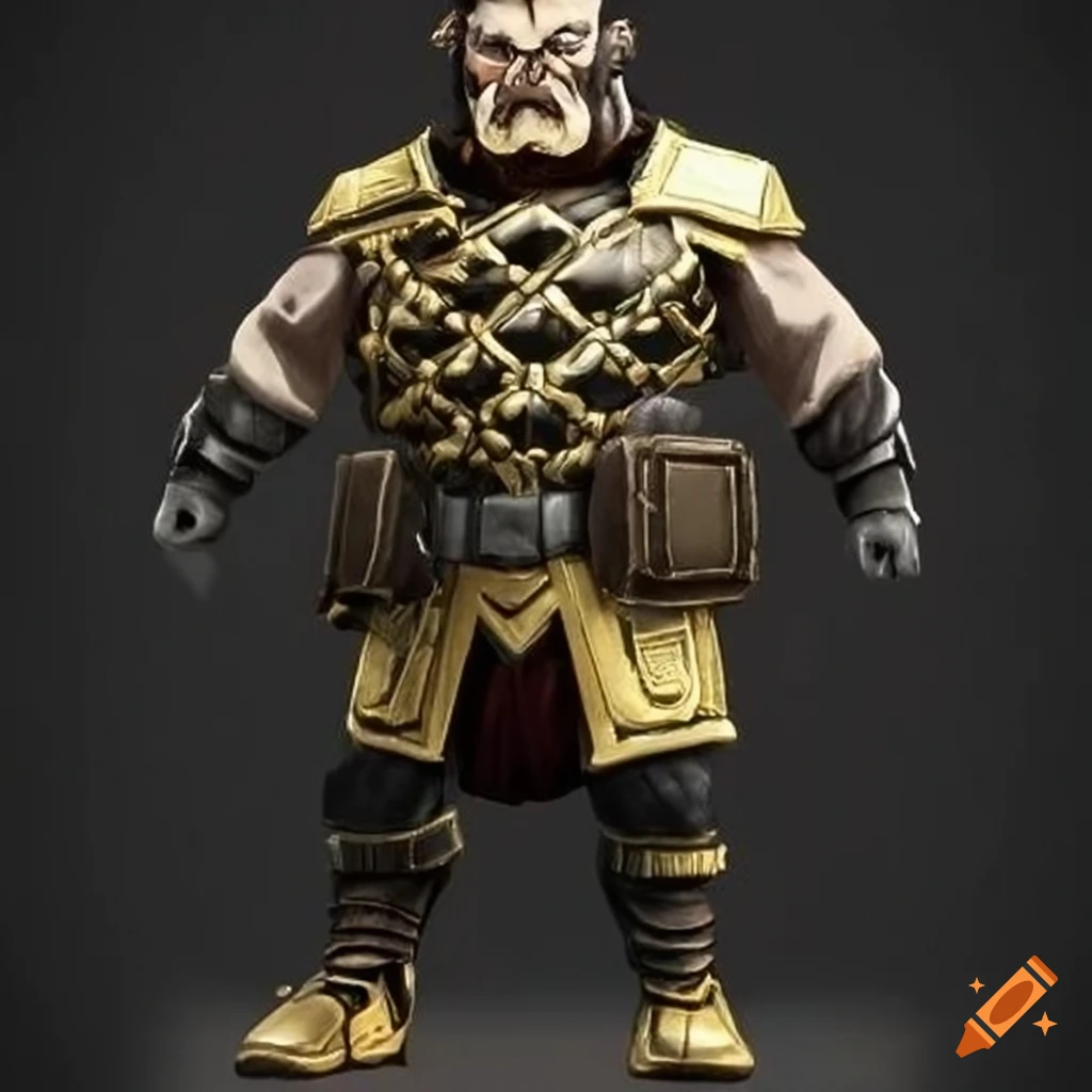 Strong dwarf guard in black and gold uniform on Craiyon
