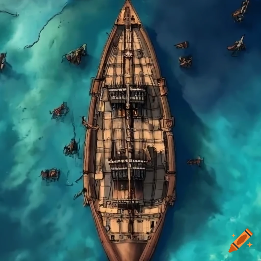 Dnd battlemap of a large frigate war ship on Craiyon