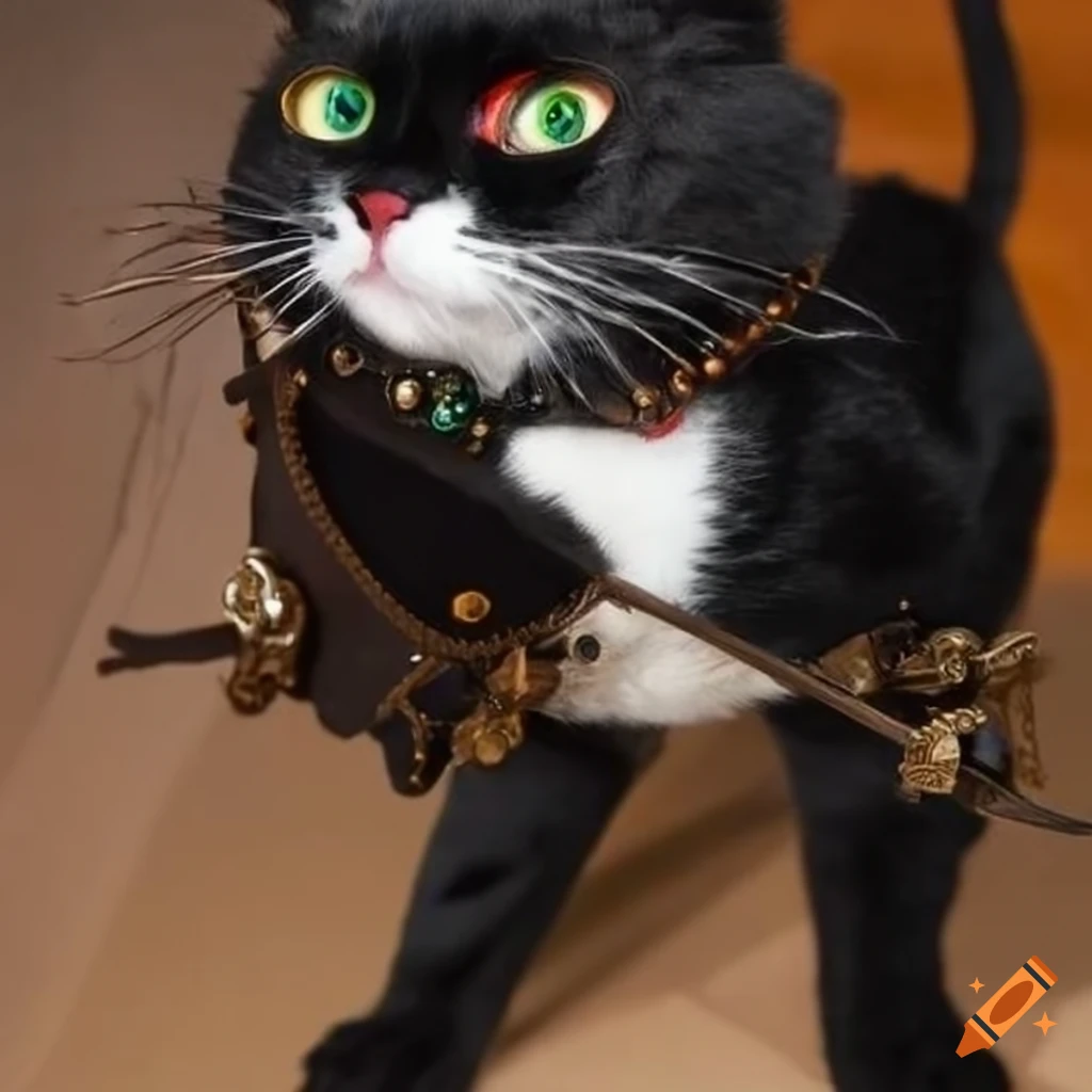 Steampunk black and white themed kitty on Craiyon