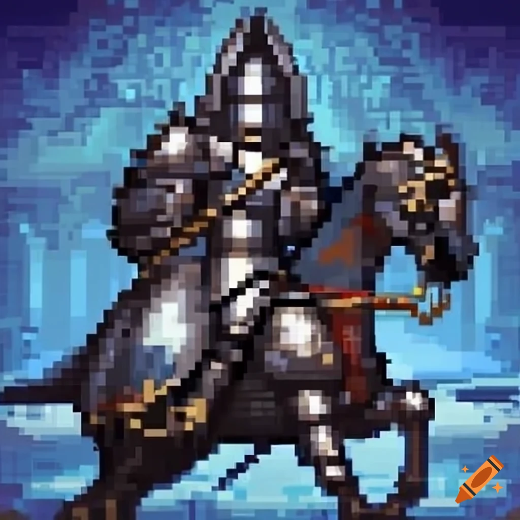Detailed pixel art of a knight riding a horse, resembling Final Fantasy ...