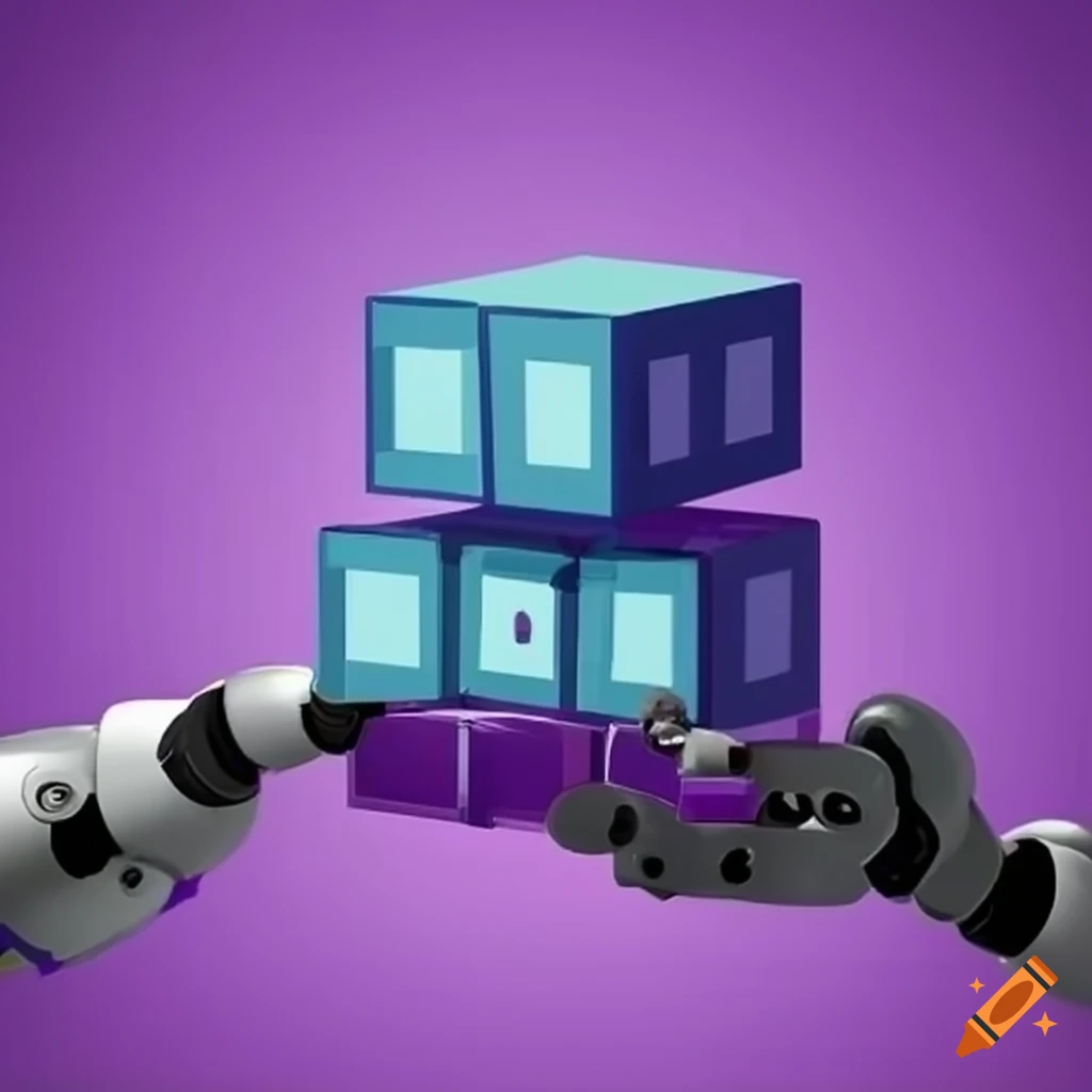 Purple block and cute robot shaking hands on Craiyon