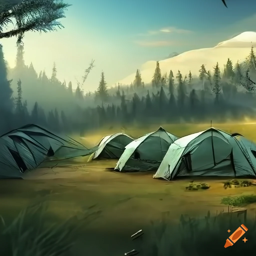 High resolution army camp with tents in a realistic setting on Craiyon