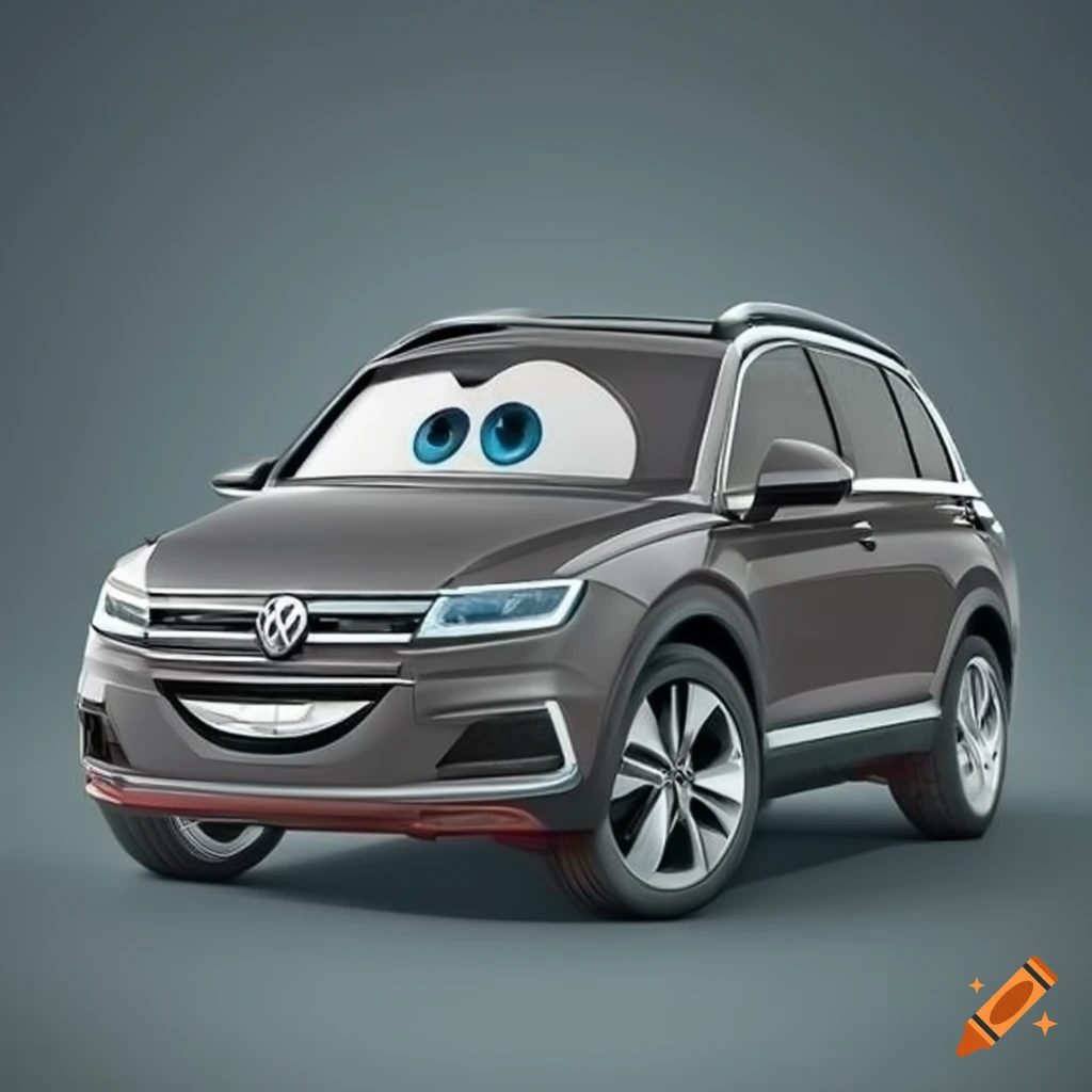 Cartoon character of a Volkswagen Tiguan in mountain gray inspired by ...