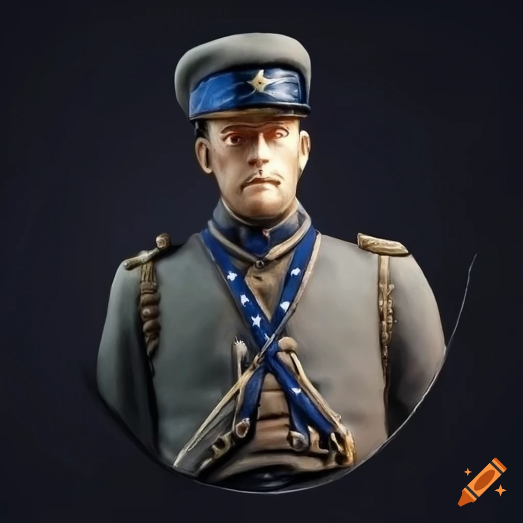 Confederate officer in gray uniform with blue accents from 1862 on Craiyon