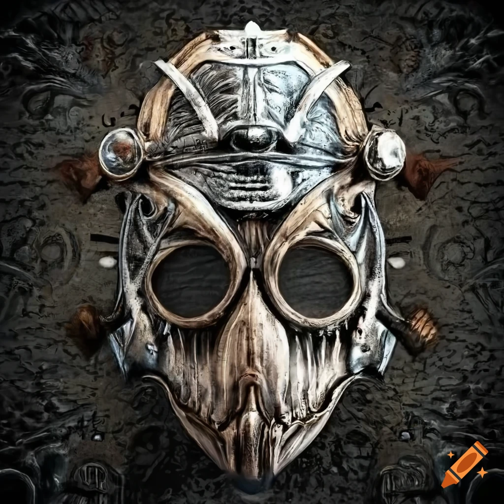 Biomechanical Nile crocodile steampunk death mask on papyrus texture on ...