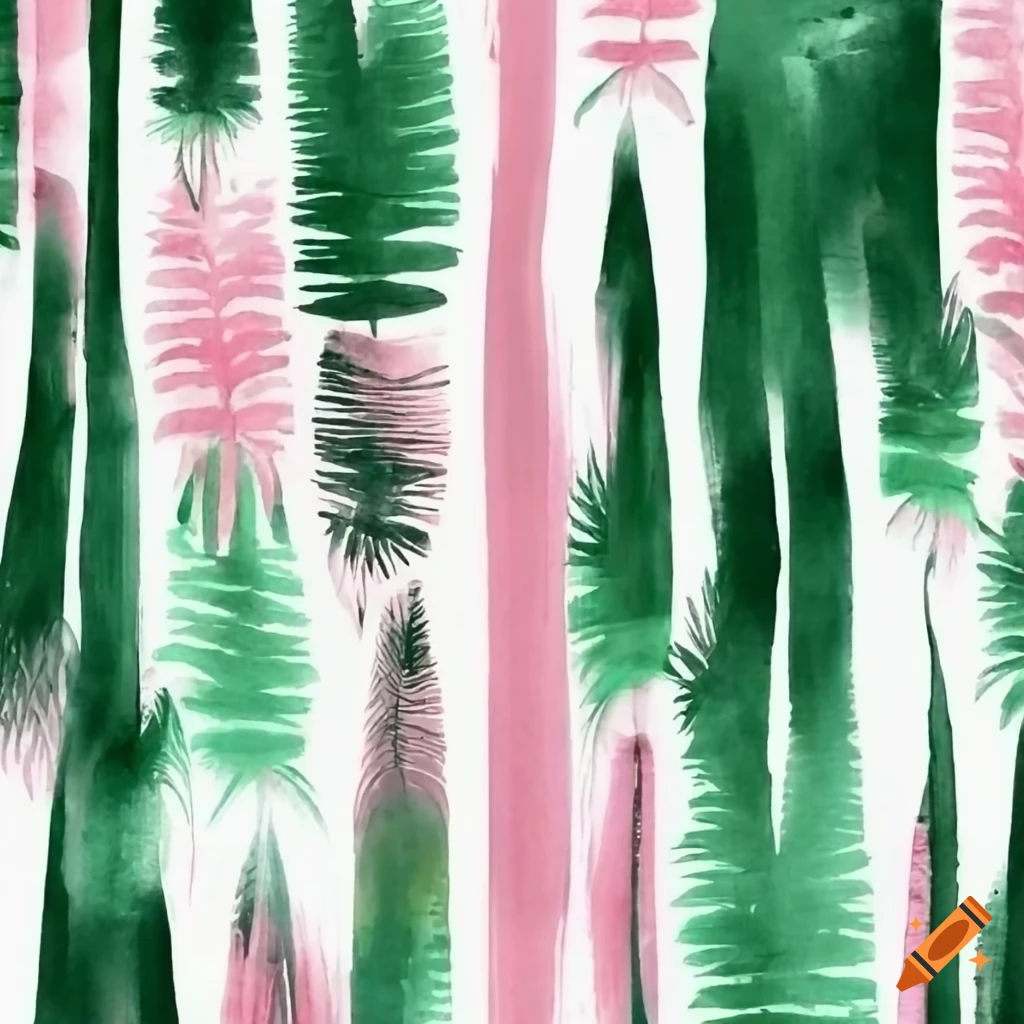 Palm trees pattern in soft pink and deep green colors on Craiyon