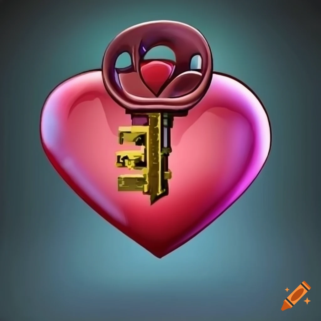 Cartoon key and heart illustration on Craiyon