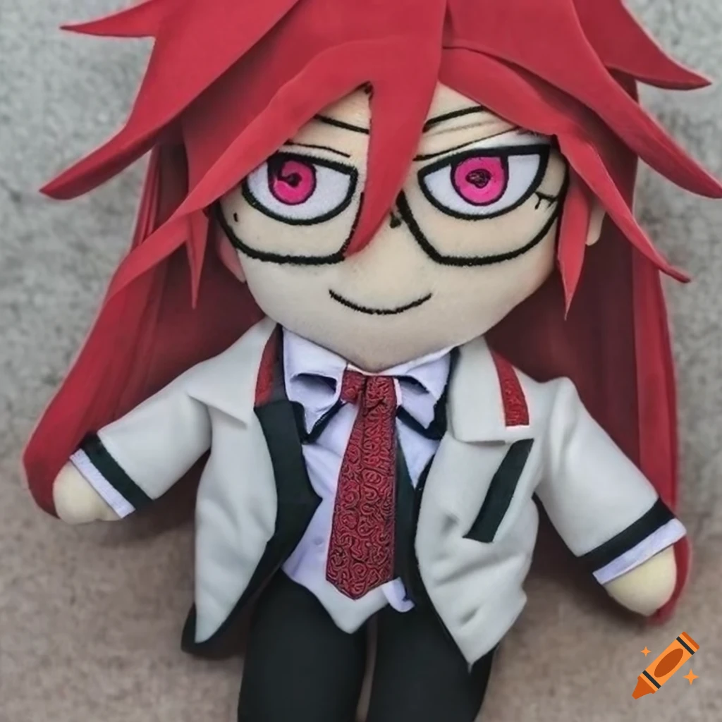 Anime-style plushie doll of the Butler character Grell Sutcliff on Craiyon