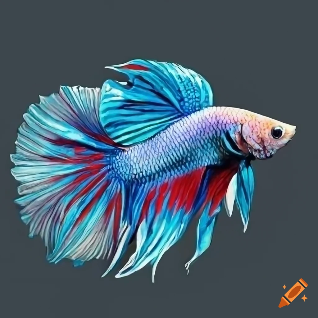 Beautiful betta fish with white fins in underwater painting on Craiyon