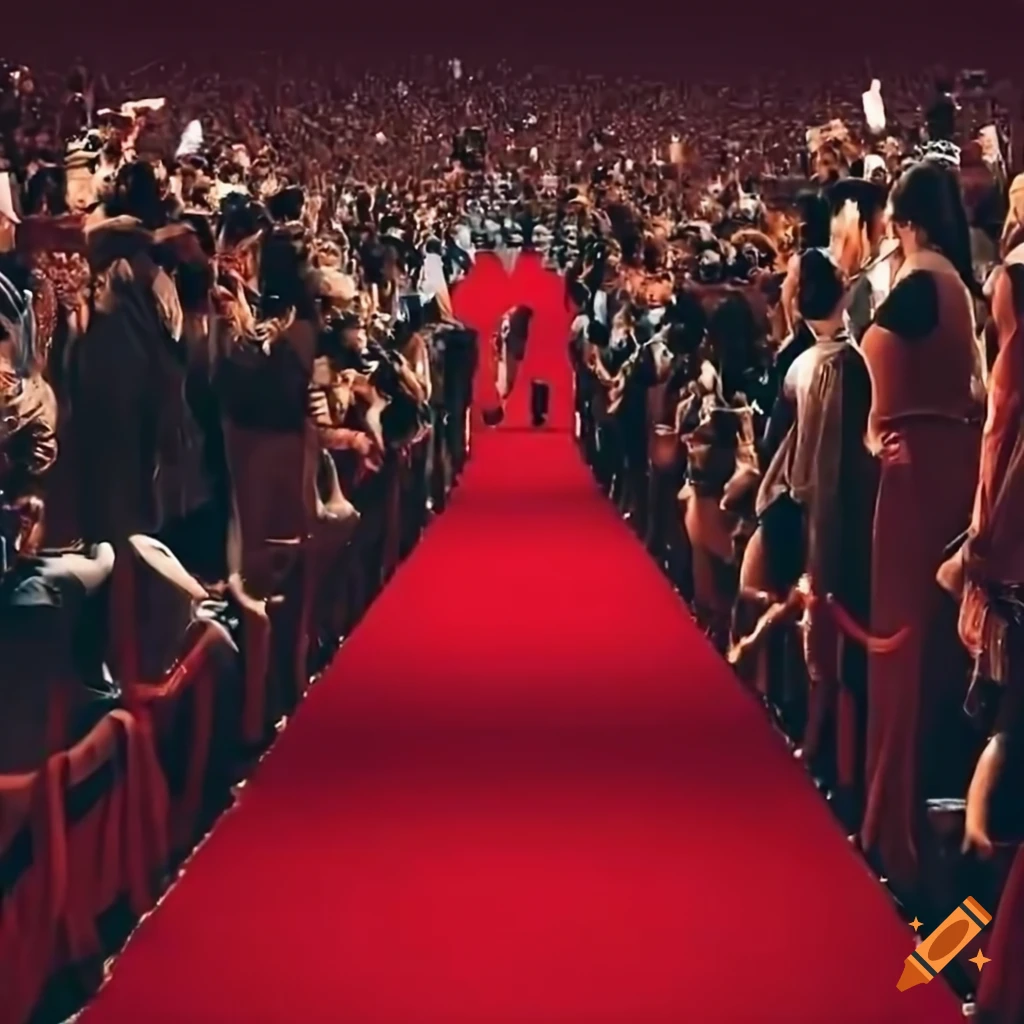 Elegant black couple walking on red carpet surrounded by crowd and ...
