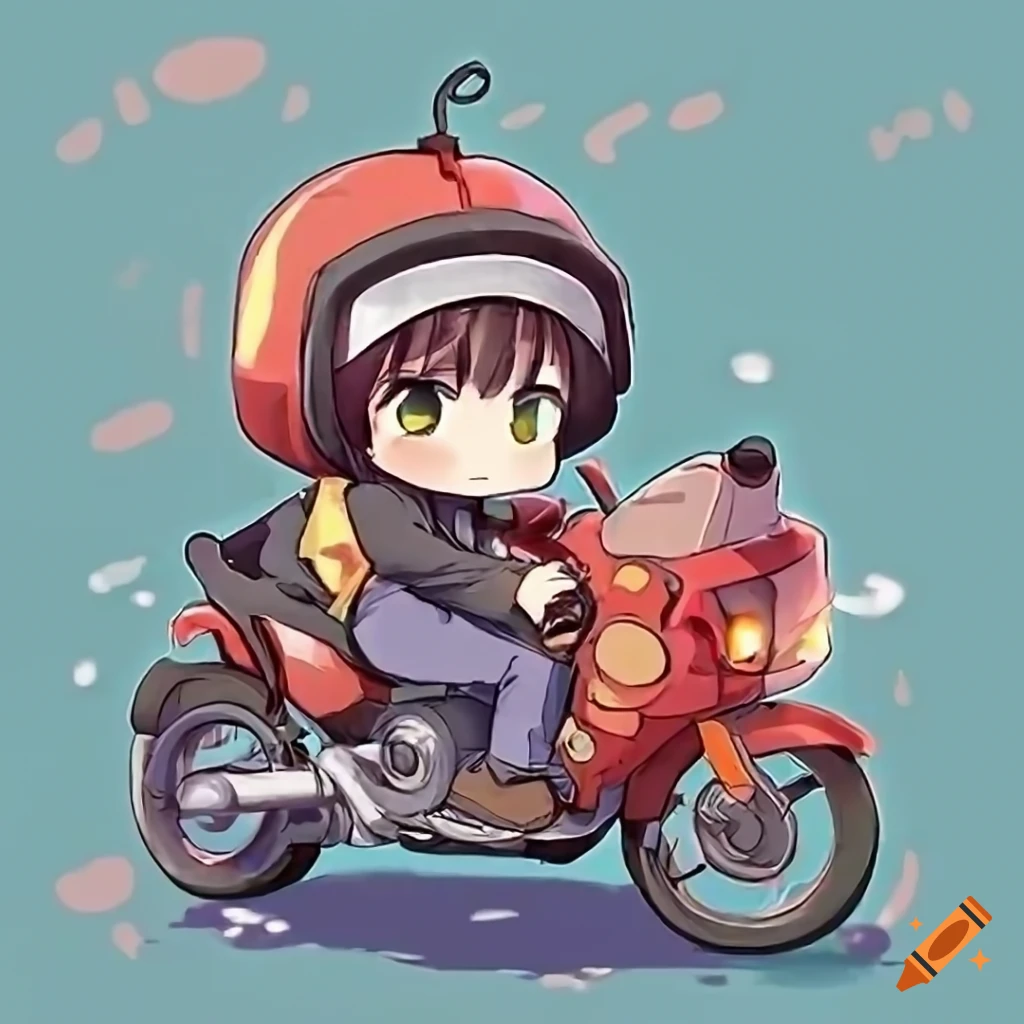 Food delivery driver on a motorcycle in anime chibi style, high ...