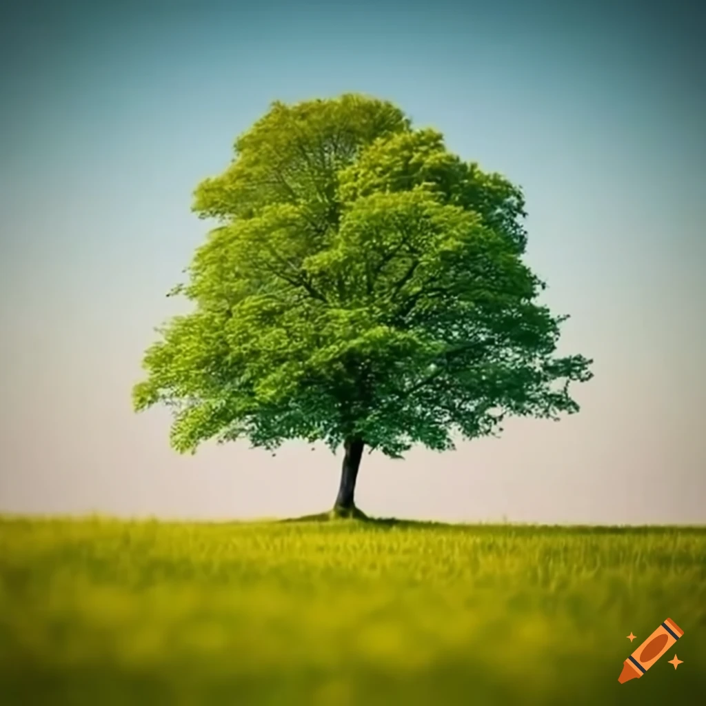 Graceful green tree standing tall in a meadow on Craiyon