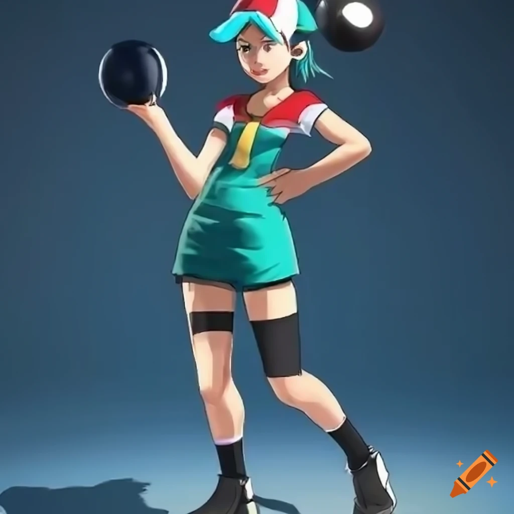 Female cosplayer dressed as a Pokémon trainer with Poké Balls on Craiyon