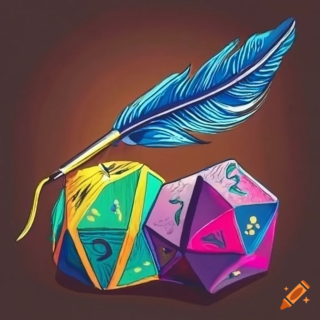 Quill pen and d20 dice on Craiyon