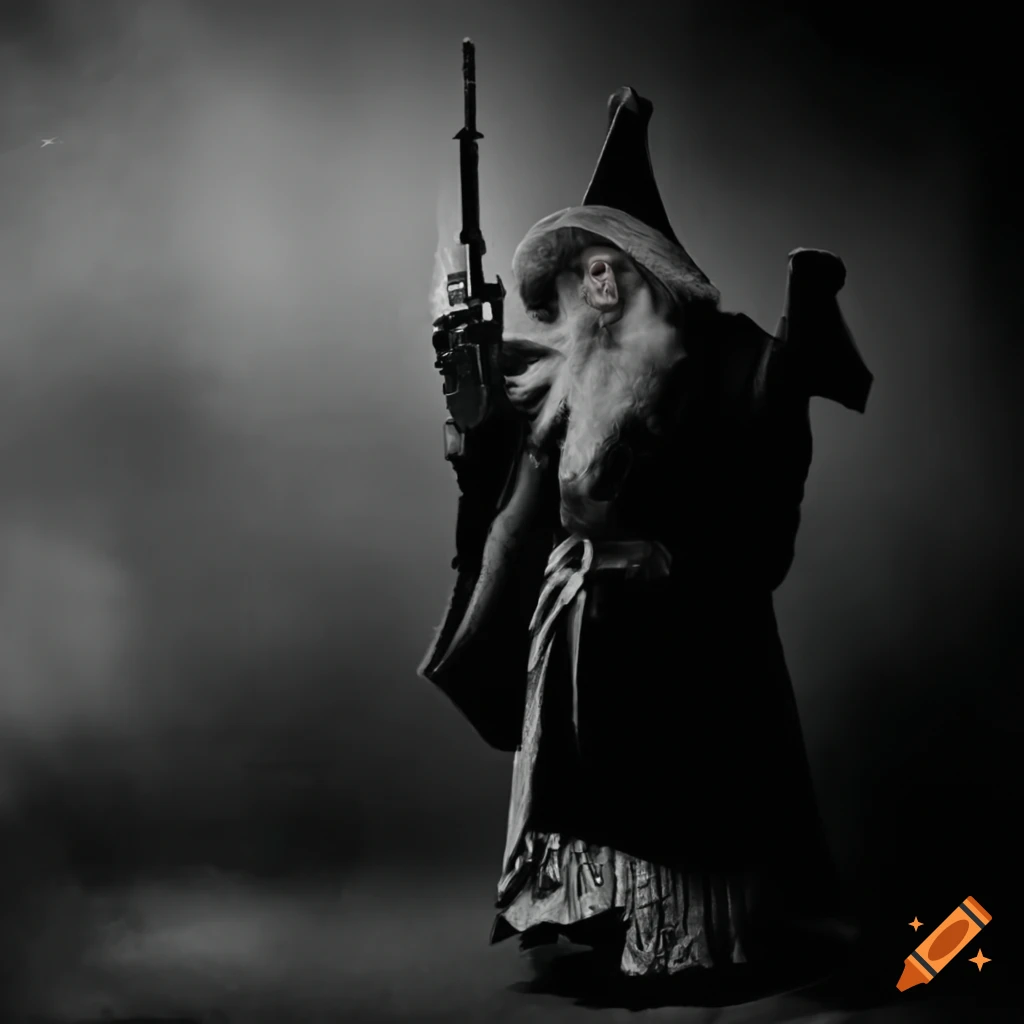 Wizard with a gun on Craiyon