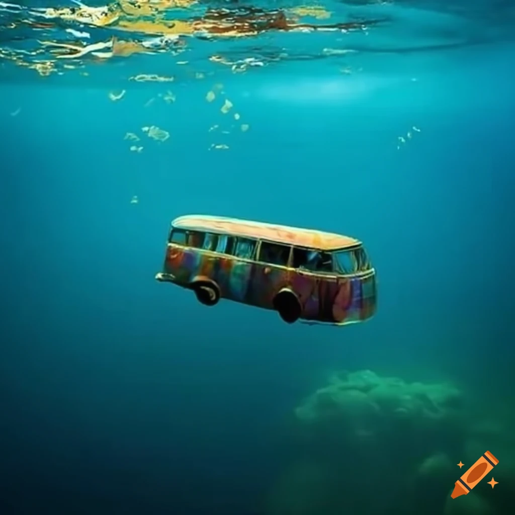 Hippie bus crossing the atlantic ocean on Craiyon