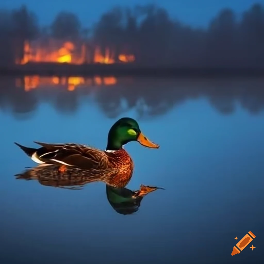 Ducks reflecting in the water at night on Craiyon