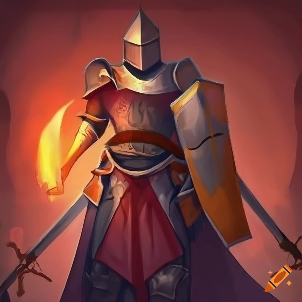 Knight with orange banner and shield bearing an h symbol on Craiyon