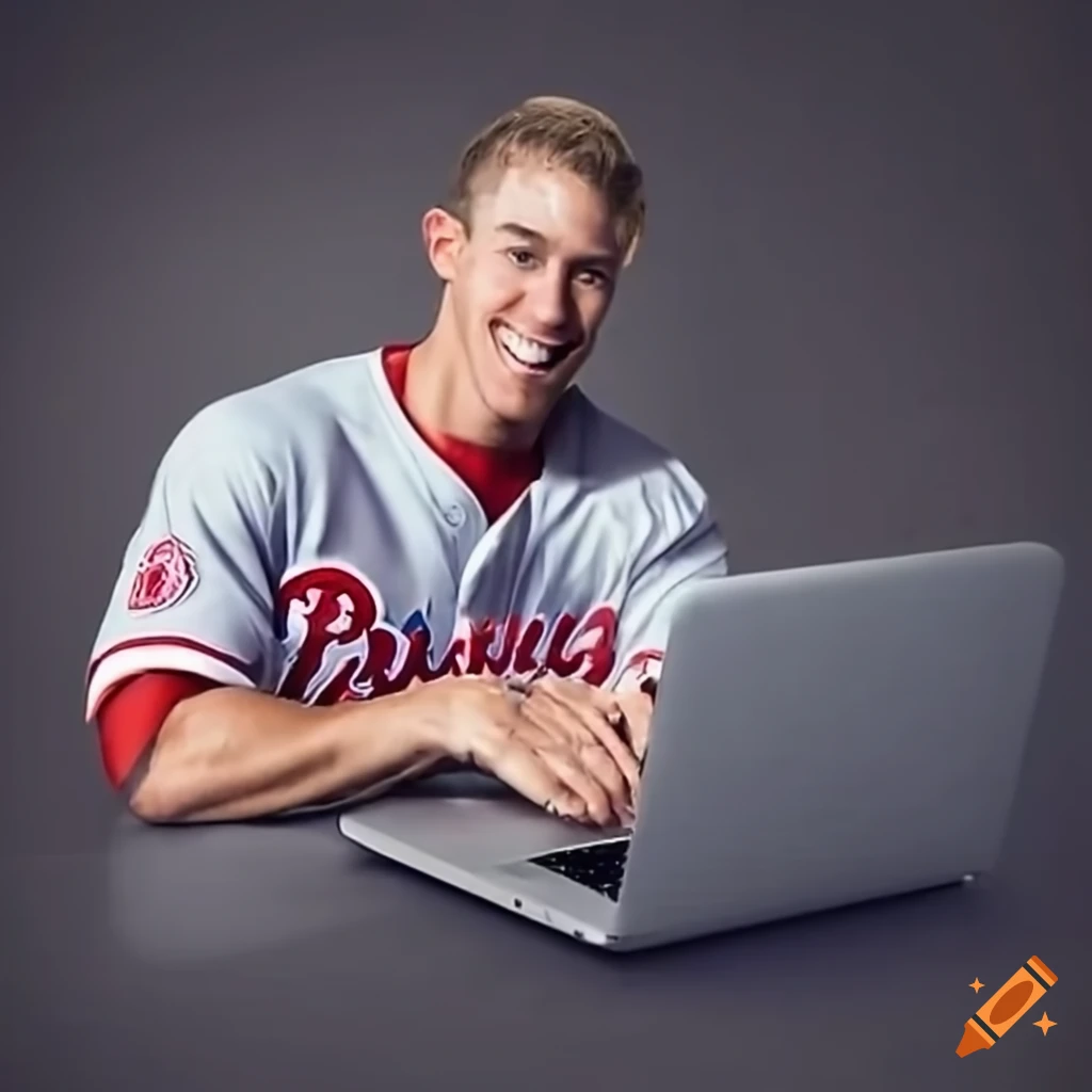 Chase utley focused on his laptop on Craiyon