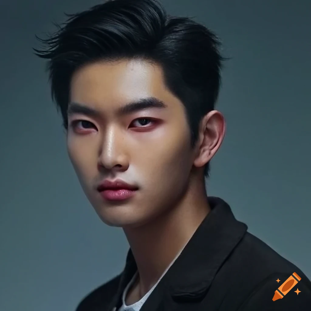 Charm clouded male with asian pedigree and sharp eyes, rosy lips, and ...