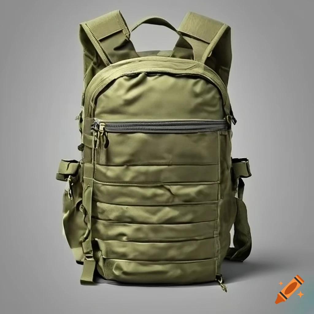Military combat olive green backpack on Craiyon